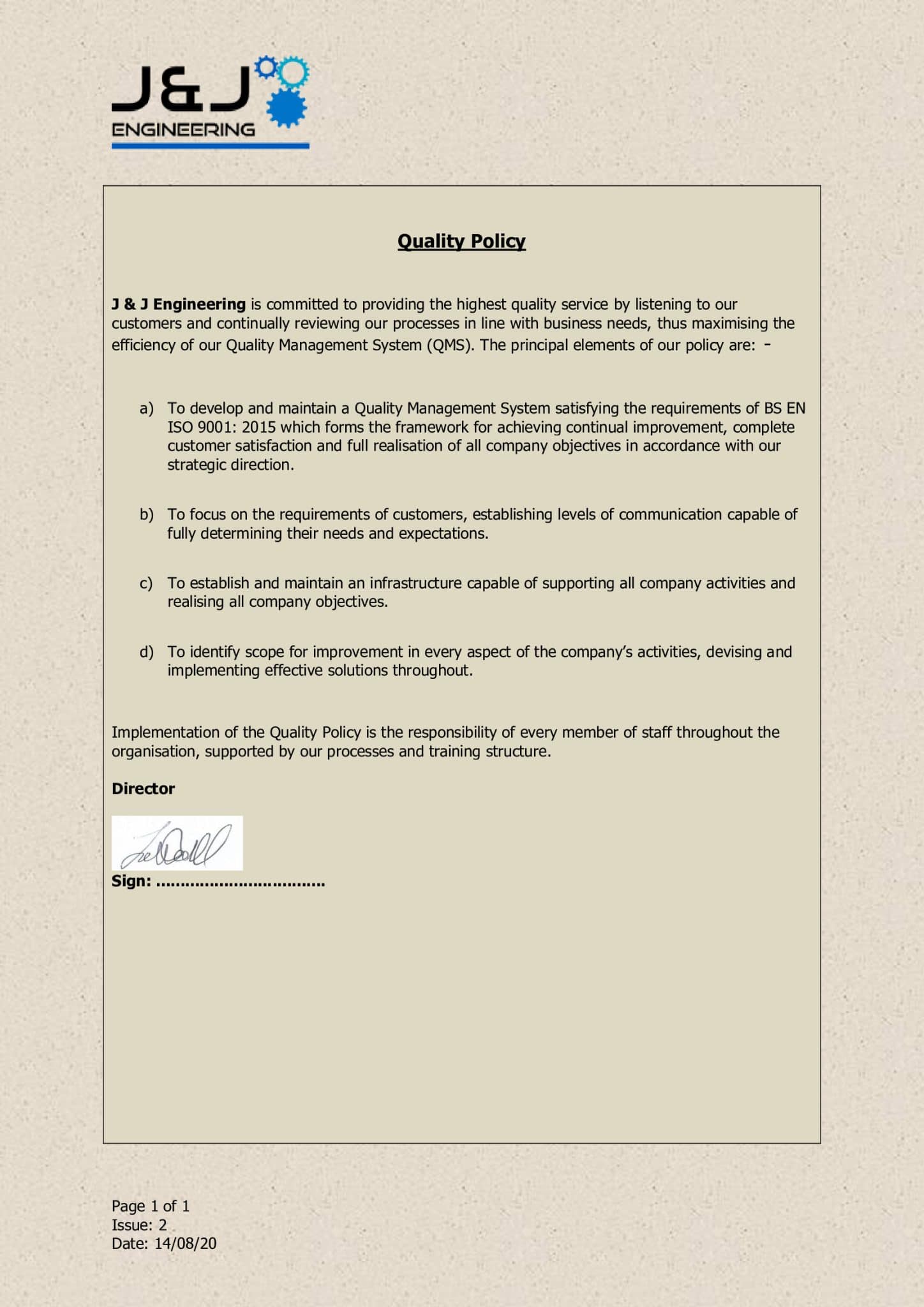 Highest Quality Service Policy of J and J Engineering in Walsall ...